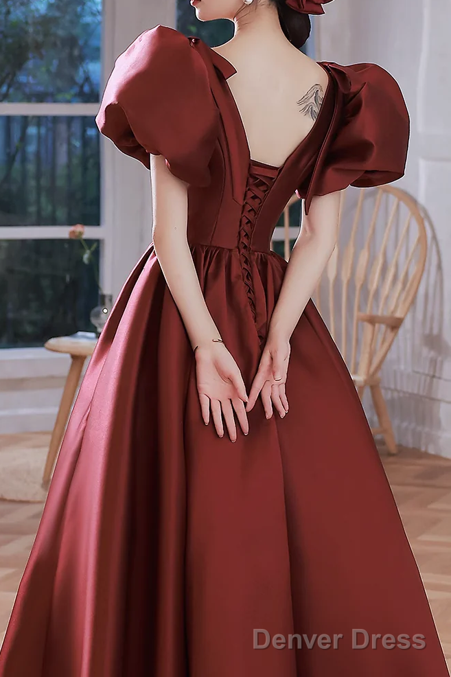 A line Burgundy Party Dresses Long Satin Prom Dresses – Denver Dress