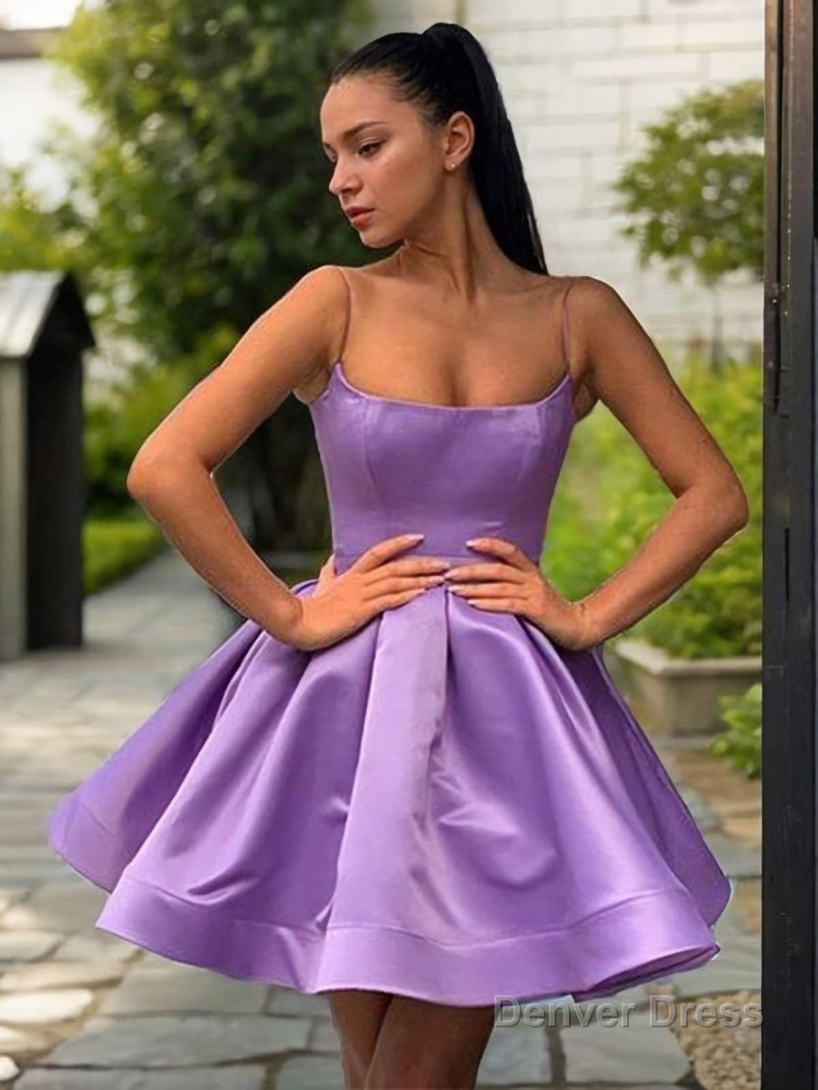 A-Line/Princess Square Short/Mini Satin Homecoming Dresses With Ruffle ...