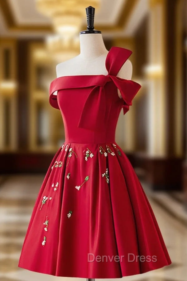 A-Line Satin Burgundy Short Prom Dress, Burgundy Homecoming Dress with ...
