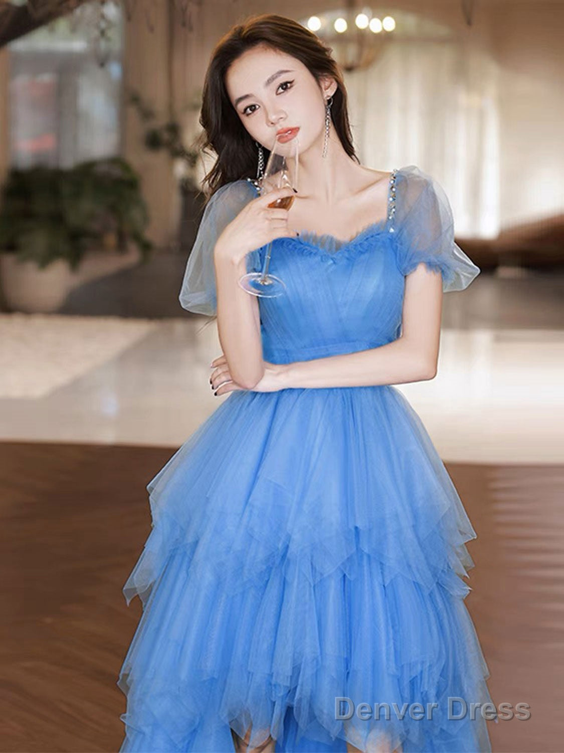 Blue High Low Tulle Prom Dress, Blue Prom Graduation Dresses – Denver Dress