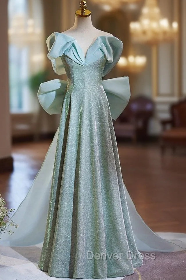 Blue Off the Shoulder Bow Prom Dresses – Denver Dress