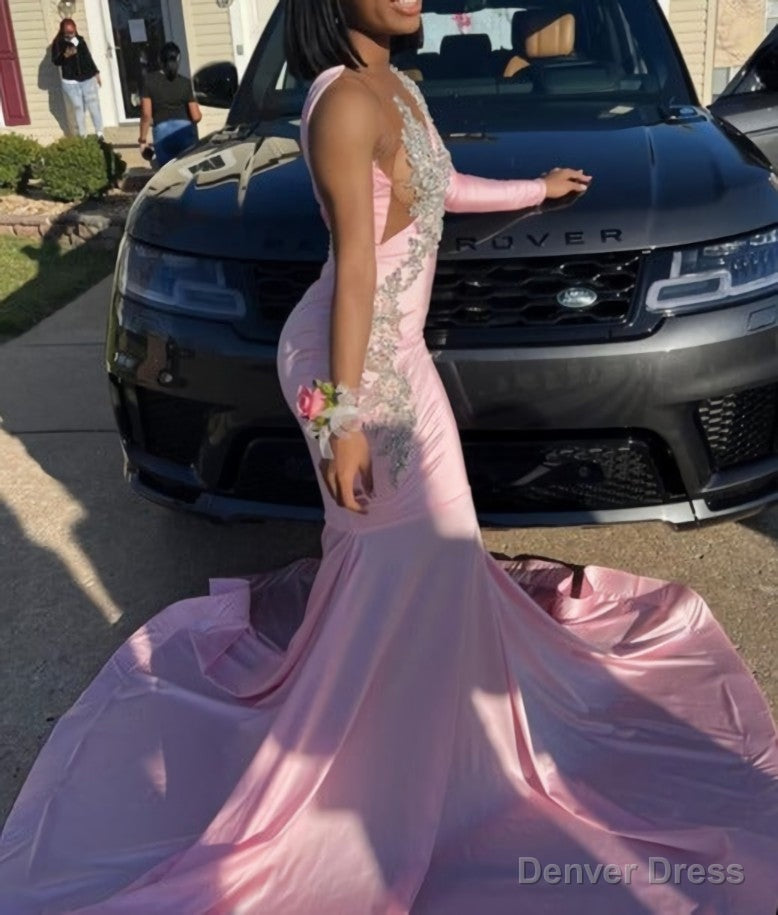 Pink Unique Long Prom Dress Mermaid Party Dress – Denver Dress