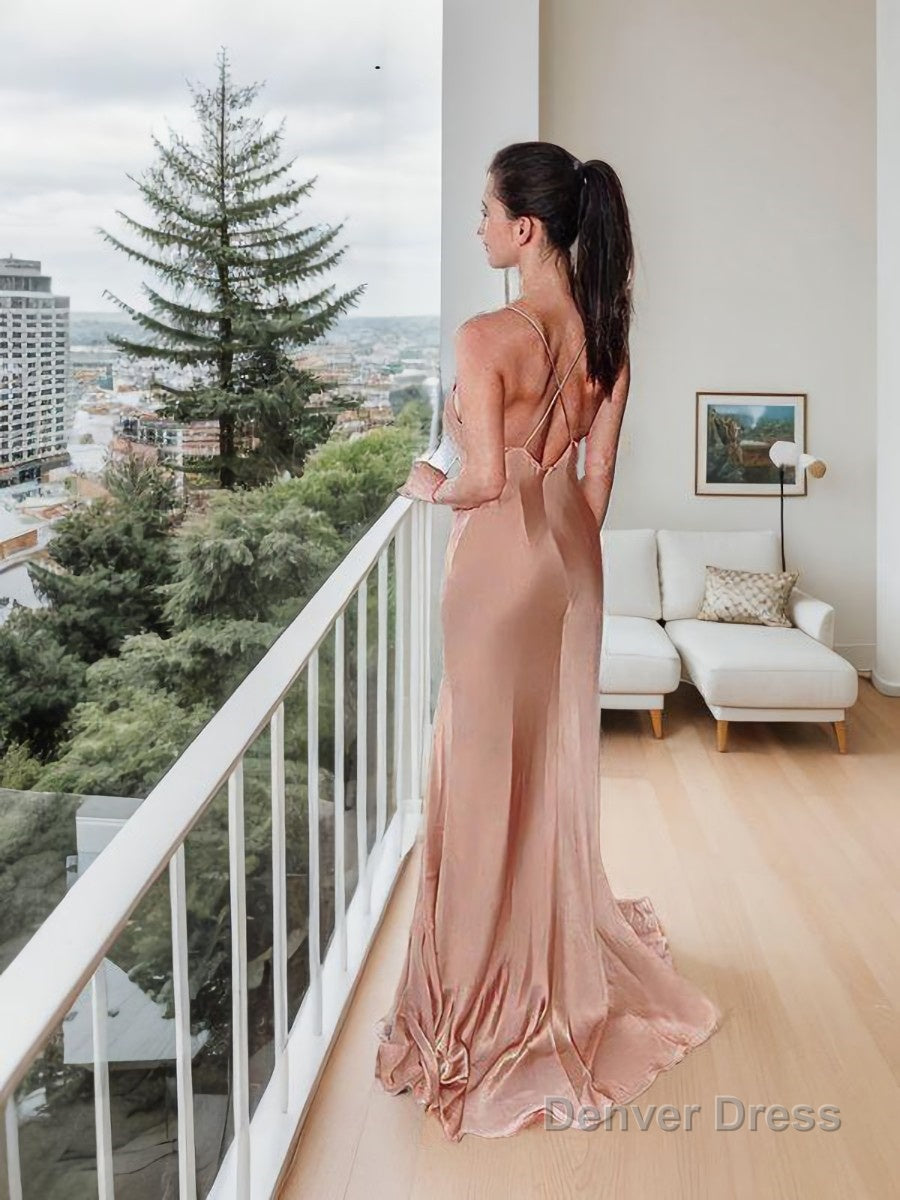 Sheath/Column Spaghetti Straps Floor-Length Silk like Satin Evening Dr ...