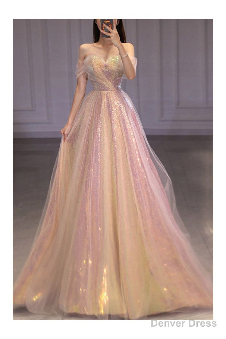 Sparkly Long Pink Off Shoulder Bling Prom Dress – Denver Dress