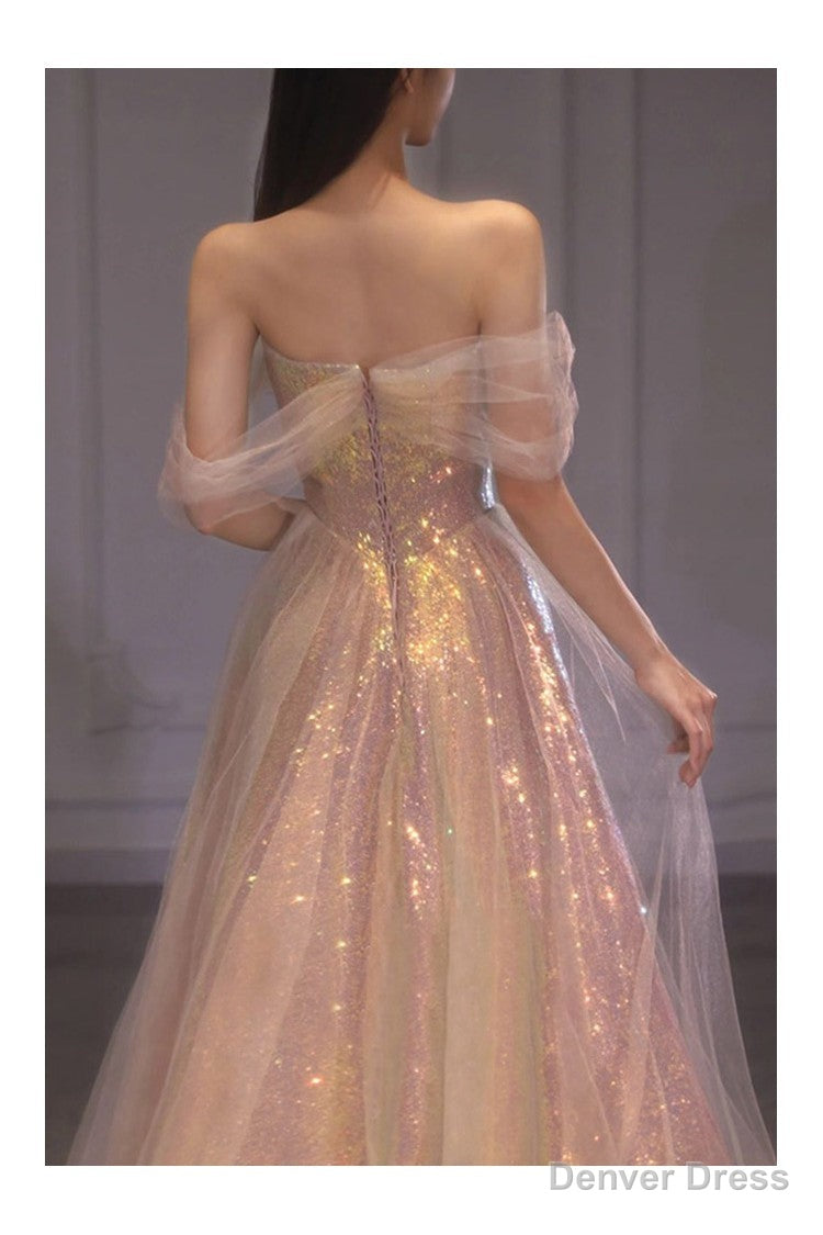 Sparkly Long Pink Off Shoulder Bling Prom Dress – Denver Dress
